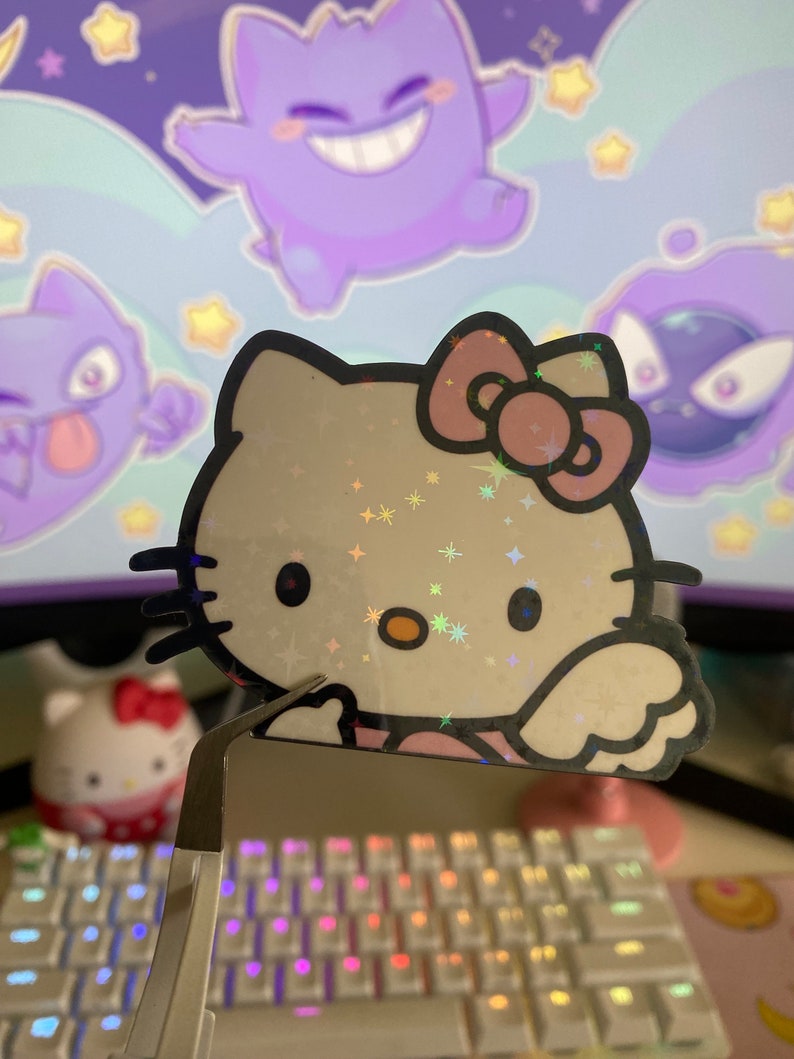 Kawaii Kitty Sticker Glitter Stars Vinyl Sticker - Etsy