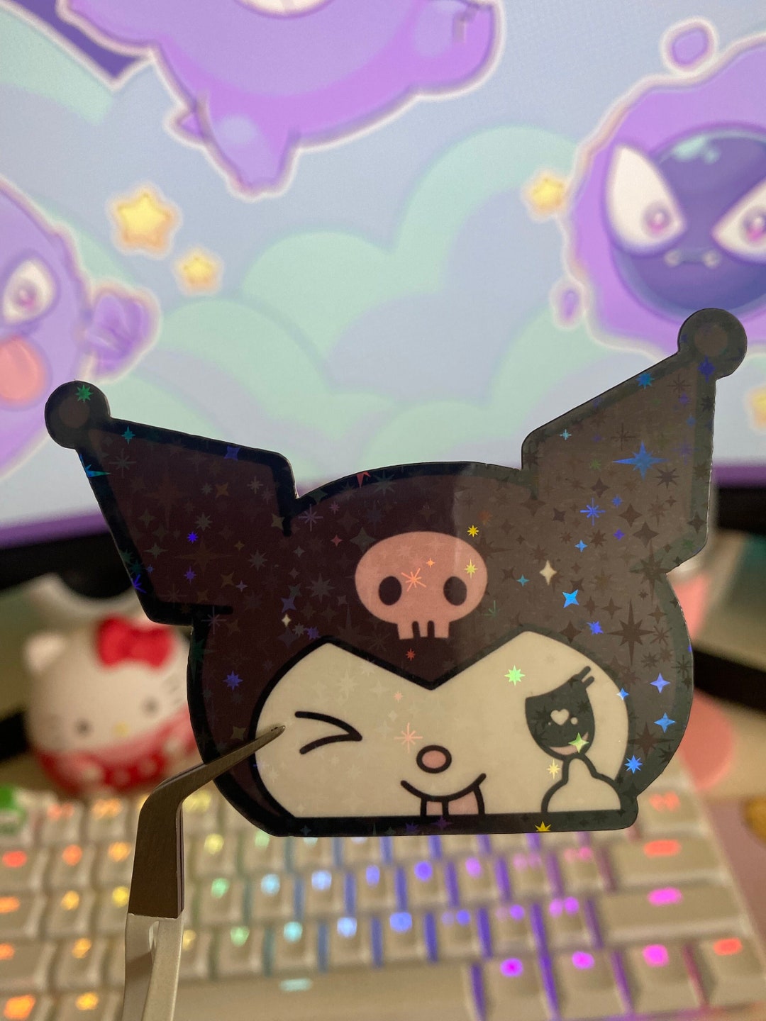 Kawaii Devil Peeker | Glitter Stars Vinyl Sticker | Stationary Gifts - Etsy