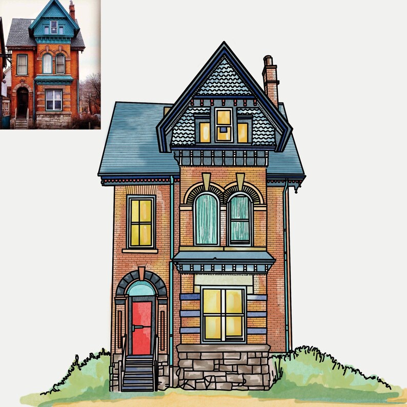 Digital Custom House Hand Drawing, Custom Home From Photo, Custom House ...
