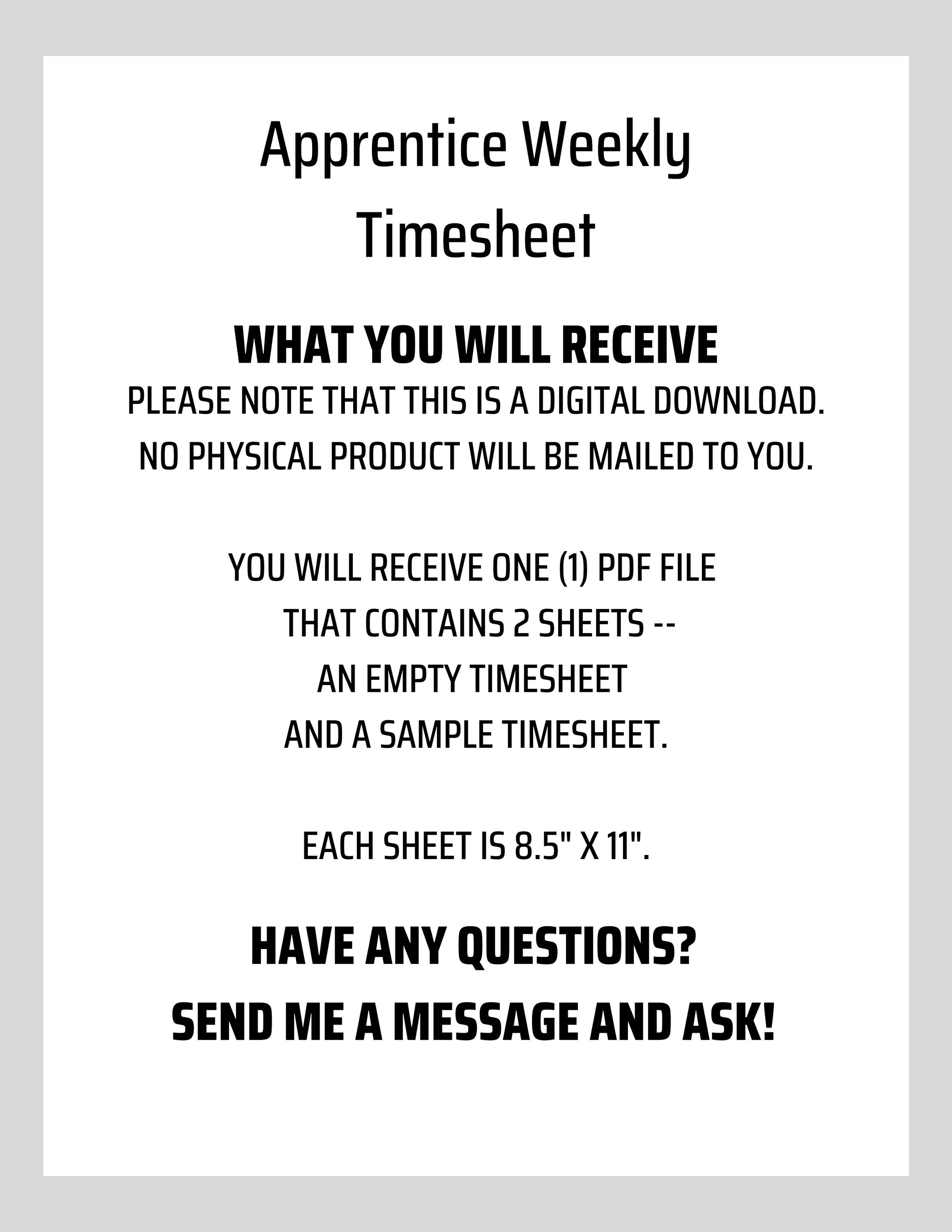 Work Log Notebook Sheets for Apprenticeship Hours Worked, Work Hours ...