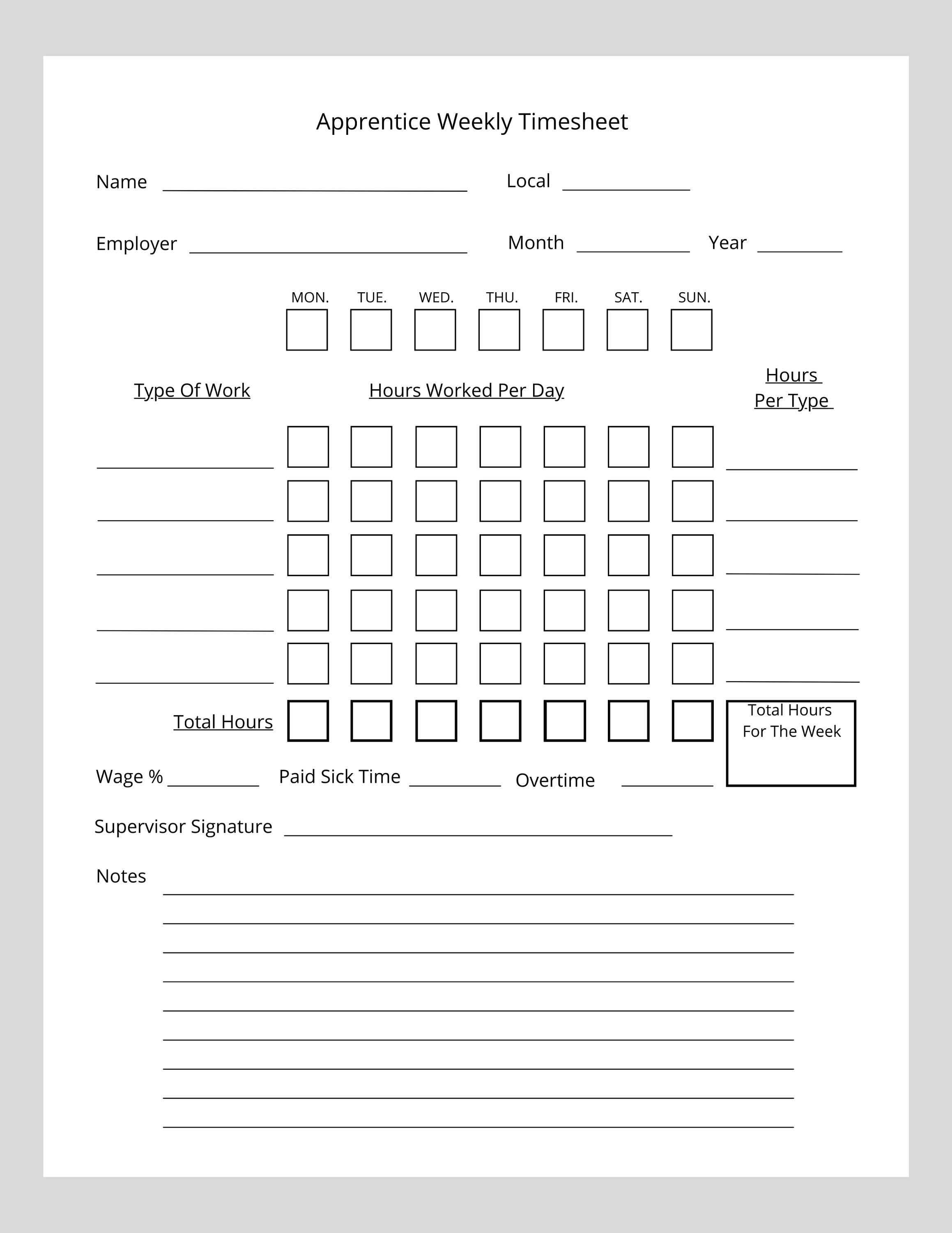 Work Log Notebook Sheets for Apprenticeship Hours Worked, Work Hours ...