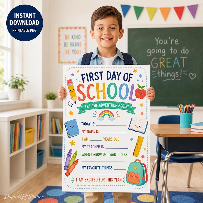 First Day of School Sign Printable, Back to School Photo Prop, Kids ...