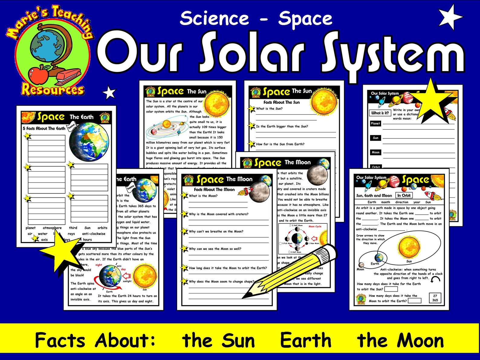 Space Our Solar System, Planets Moon Sun Facts and Worksheets, Science ...