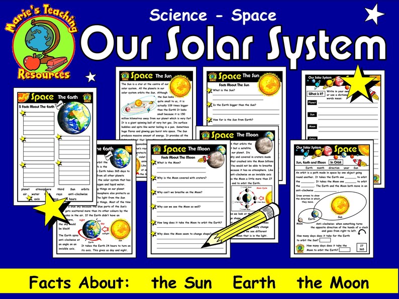Space Our Solar System, Planets Moon Sun Facts and Worksheets, Science ...