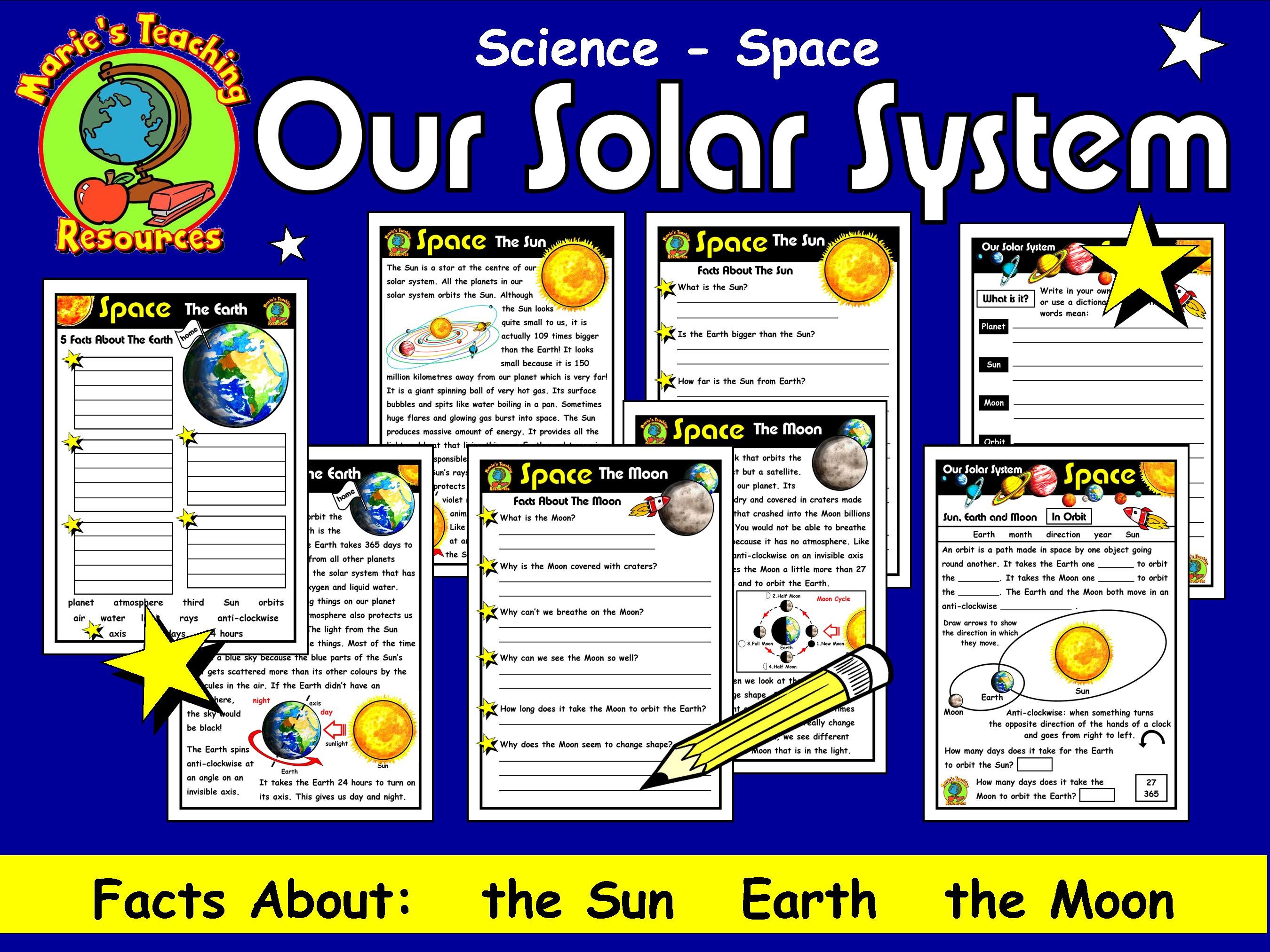 Space Our Solar System, Planets Moon Sun Facts and Worksheets, Science ...