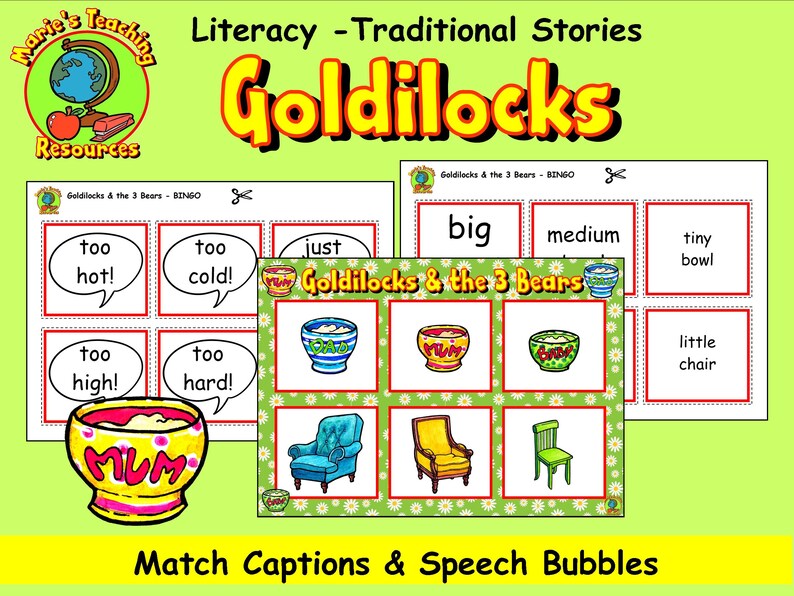 Goldilocks & the Three Bears Bingo Game, Literacy Traditional Stories ...