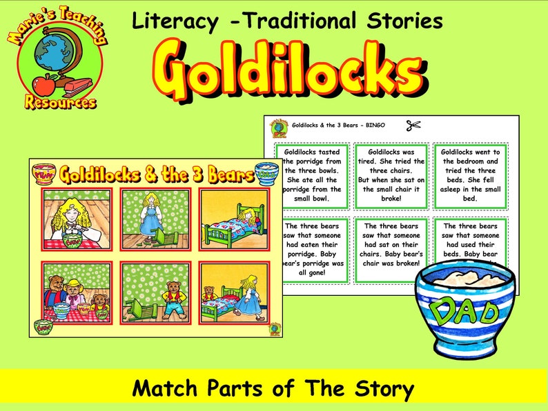 Goldilocks & the Three Bears Bingo Game, Literacy Traditional Stories ...