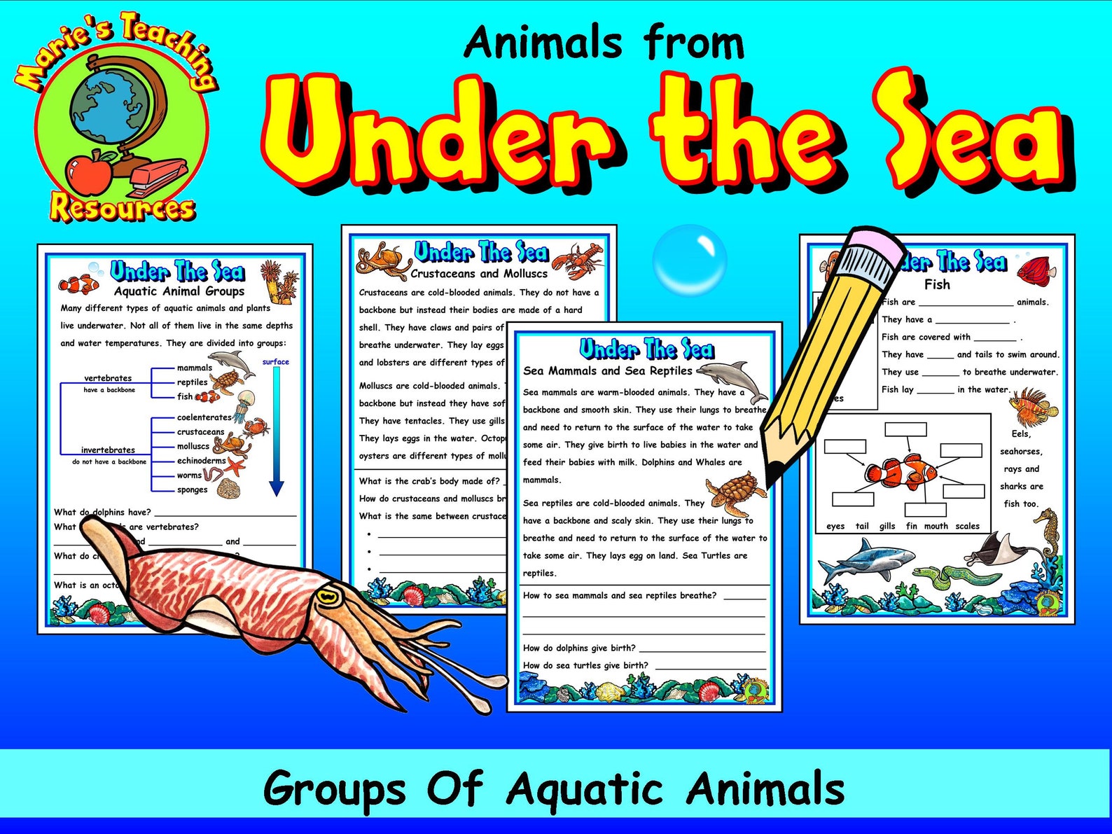 Ocean Sea Animals Worksheets, Animal Habitats, Science Animal ...