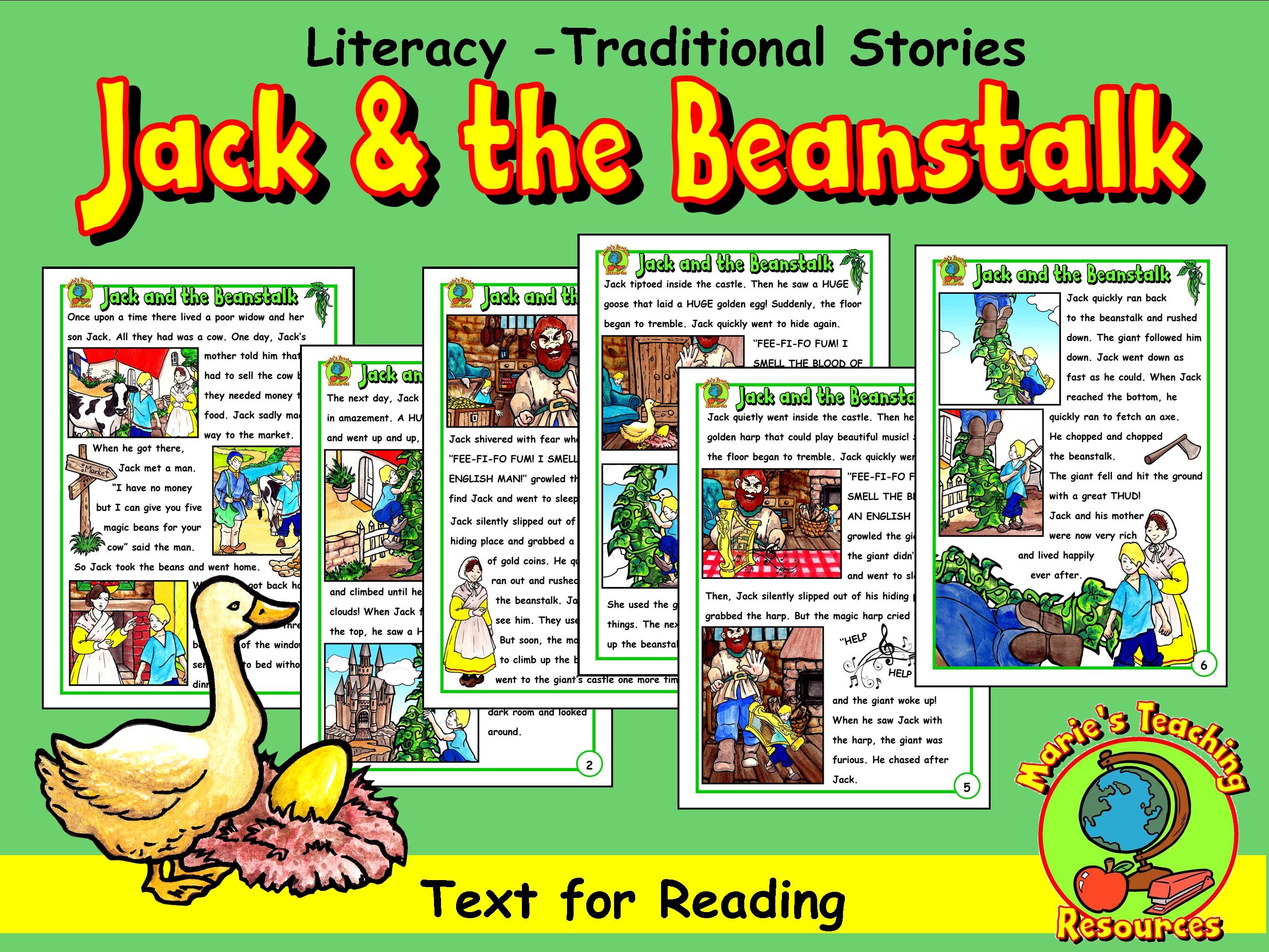 Jack and the Beanstalk Story, Reading Activity Worksheets, Literacy ...