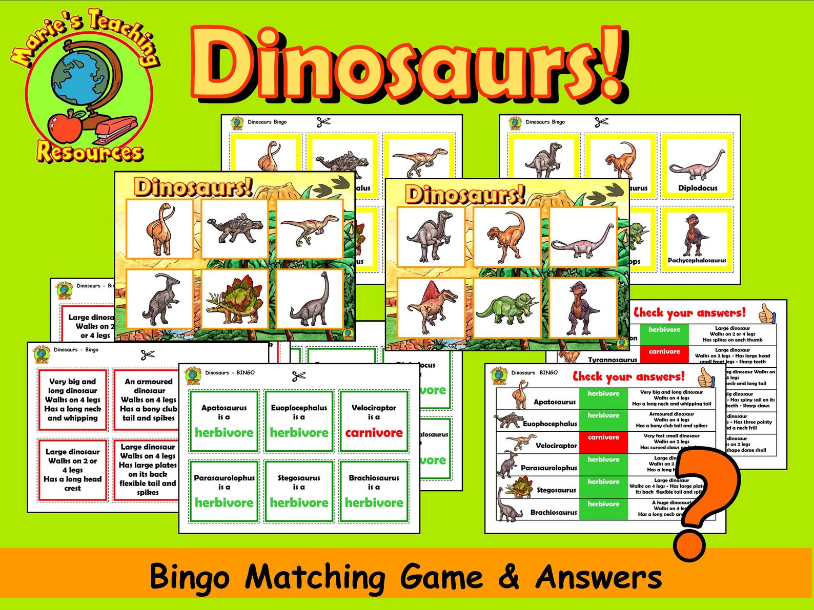 Dinosaurs Bingo Game Dinosaurs Matching Activity Dinosaurs | Etsy