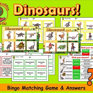 Dinosaurs Bingo Game, Dinosaurs Matching Activity, Science Animal ...