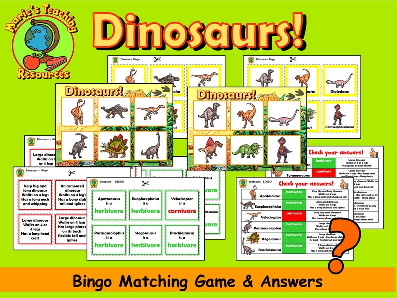 Dinosaurs Bingo Game, Dinosaurs Matching Activity, Science Animal ...