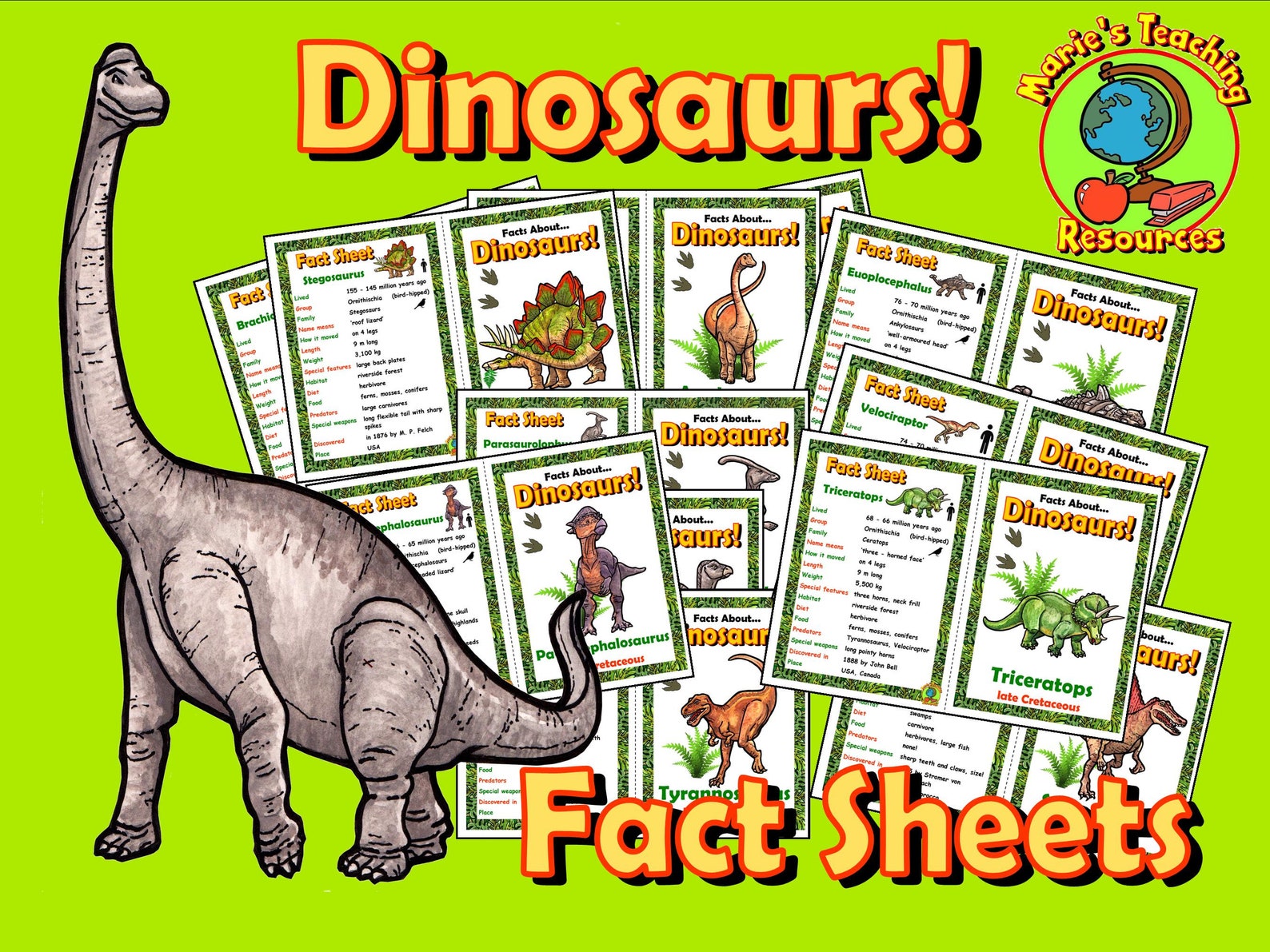 Dinosaurs Fact Sheets, Dinosaurs Visual Aid Posters, Dinosaurs Teaching ...