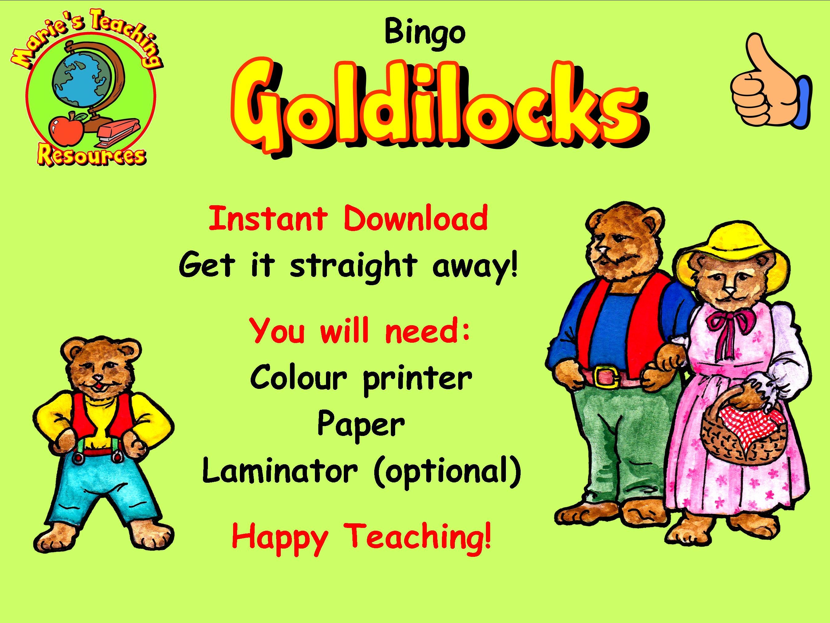 Goldilocks & the Three Bears Bingo Game, Literacy Traditional Stories ...