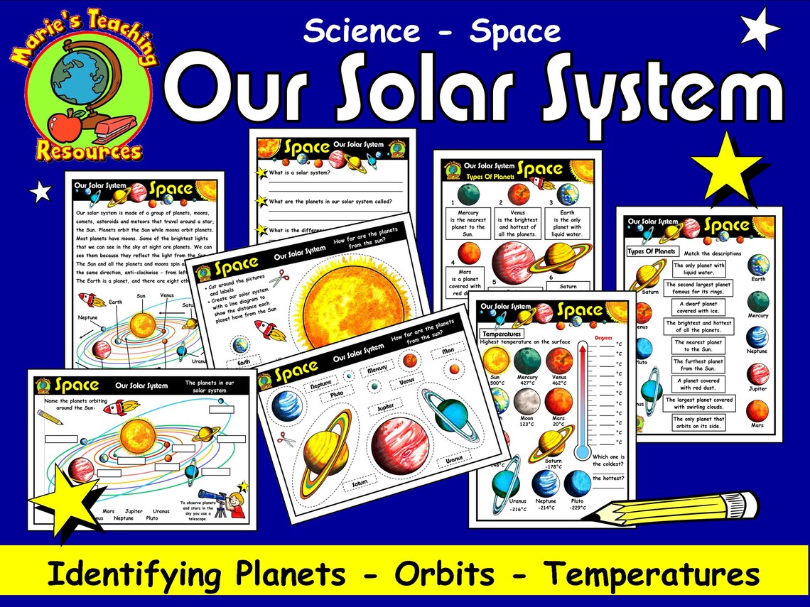Space Our Solar System, Planets Moon Sun Facts and Worksheets, Science ...
