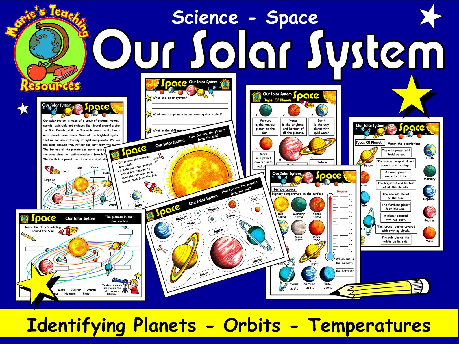 Space Our Solar System, Planets Moon Sun Facts and Worksheets, Science ...