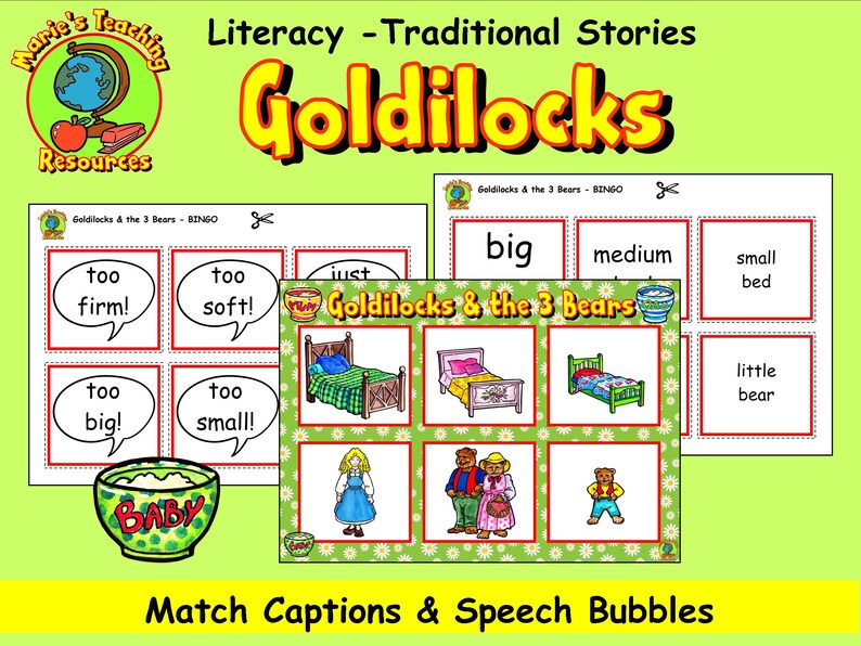 Goldilocks & the Three Bears Bingo Game, Literacy Traditional Stories ...