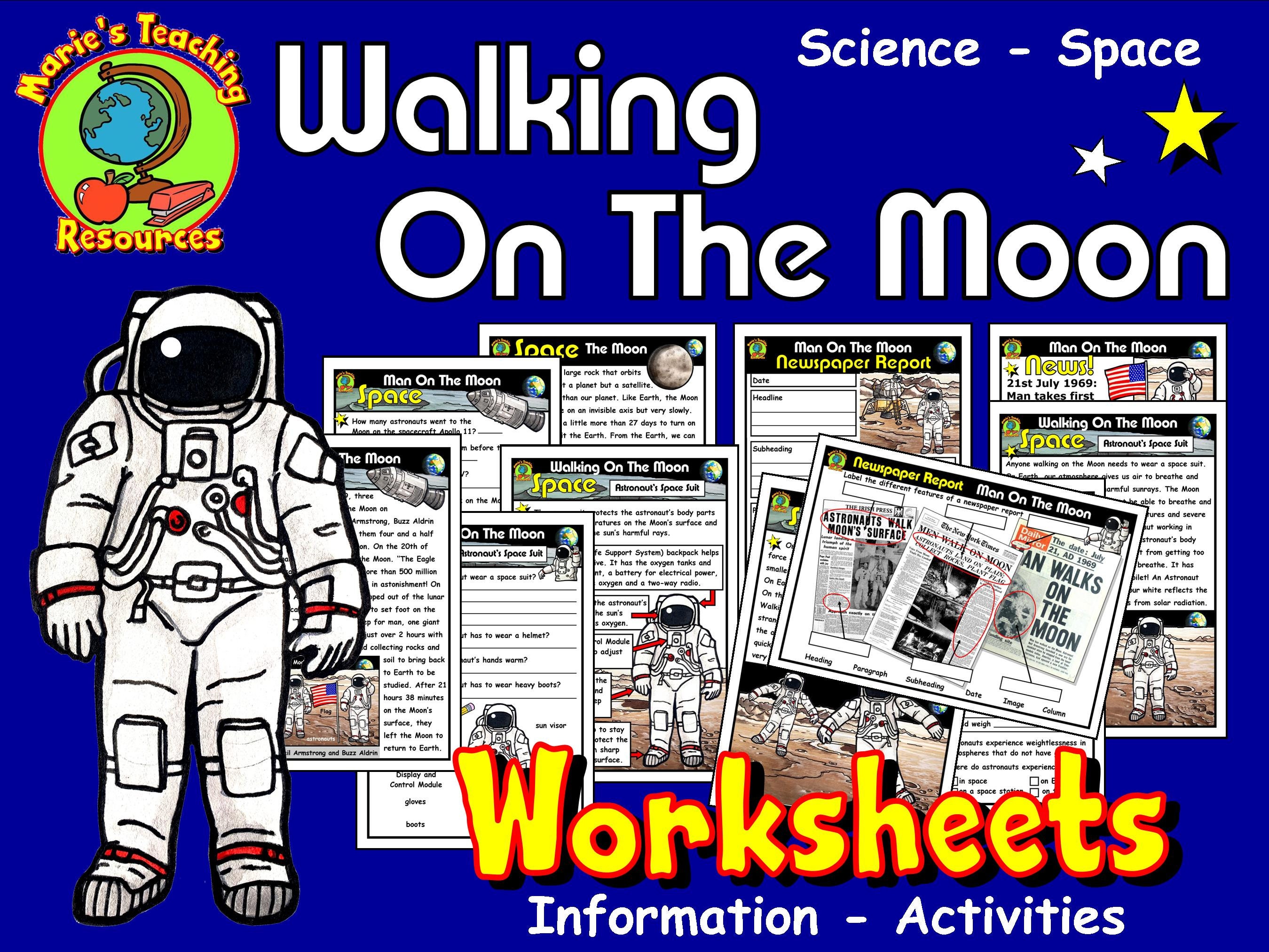 Space Walking on the Moon Worksheets, Space Teaching Resources, Science ...