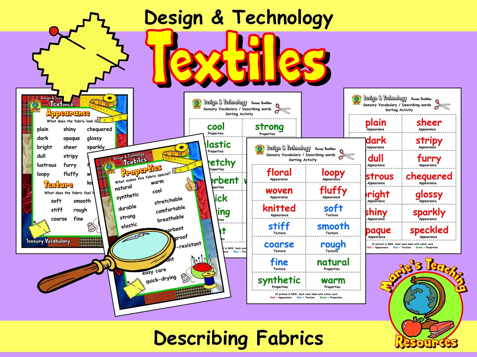 Fabrics Properties Posters, Sorting Activity Labels, Design Technology ...