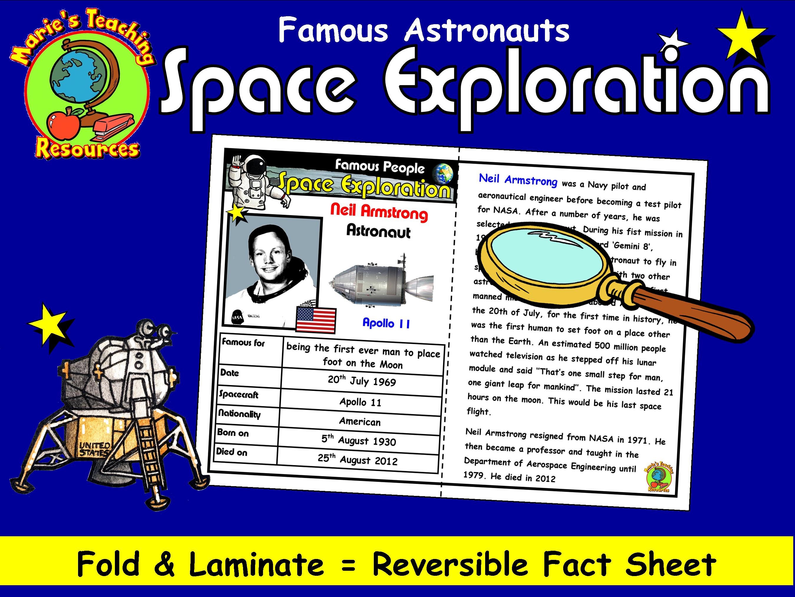 Famous Astronauts Fact Sheets, Famous People Space Exploration Visual ...