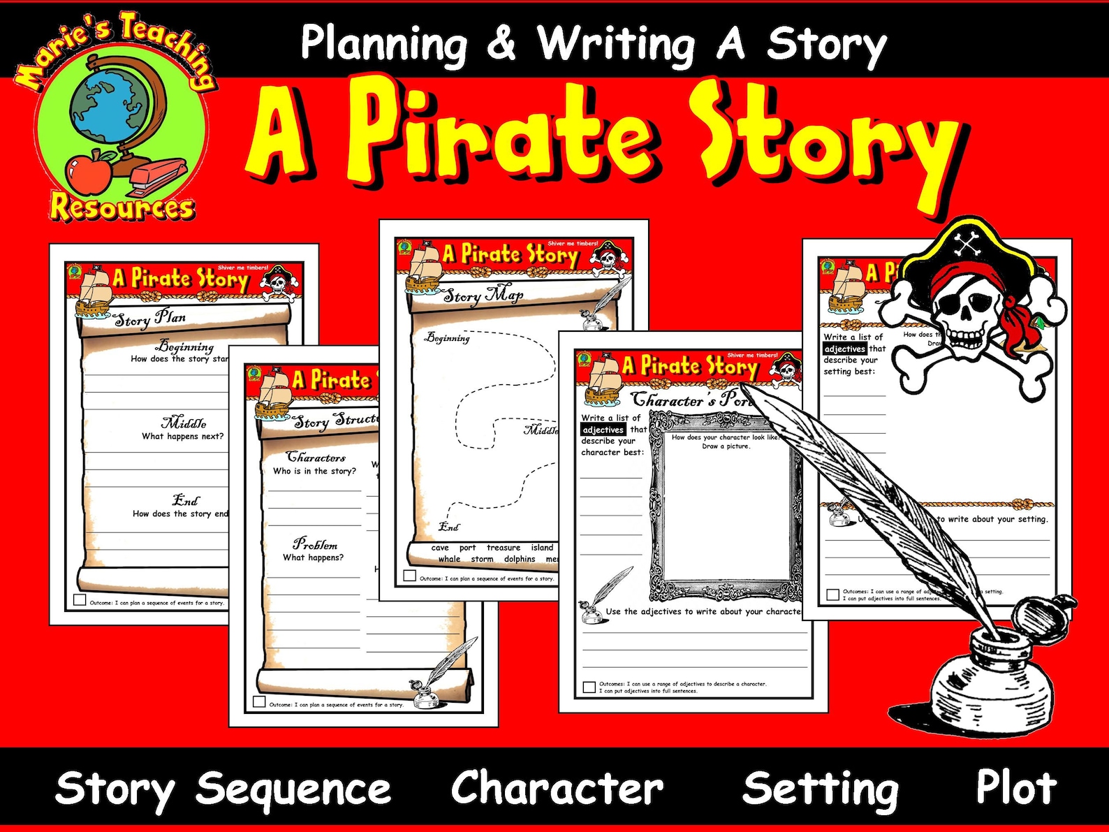Pirate Story Writing Worksheets, Story Structure Sequence Activities ...