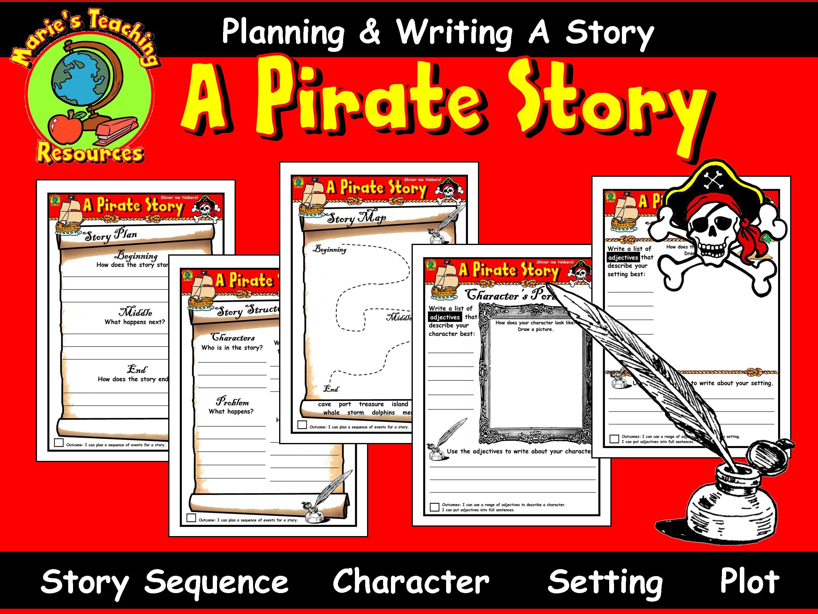 Pirate Story Writing Worksheets, Story Structure Sequence Activities ...