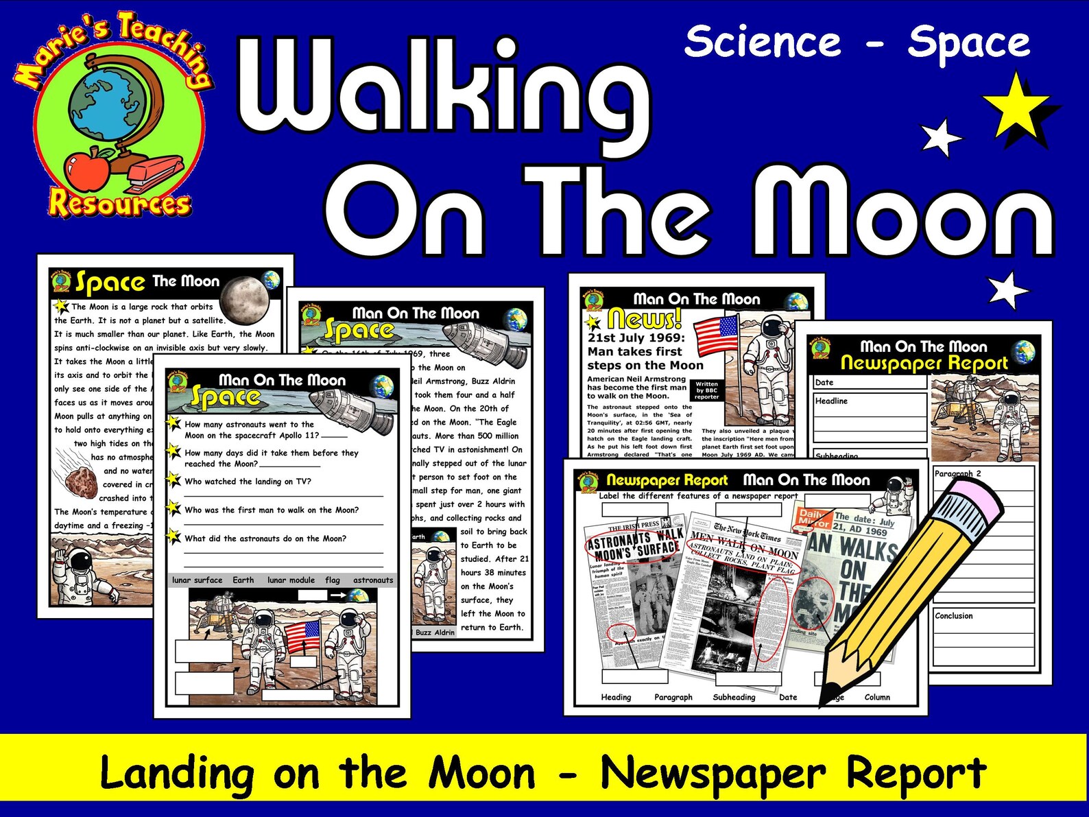 Space Walking on the Moon Worksheets, Space Teaching Resources, Science ...