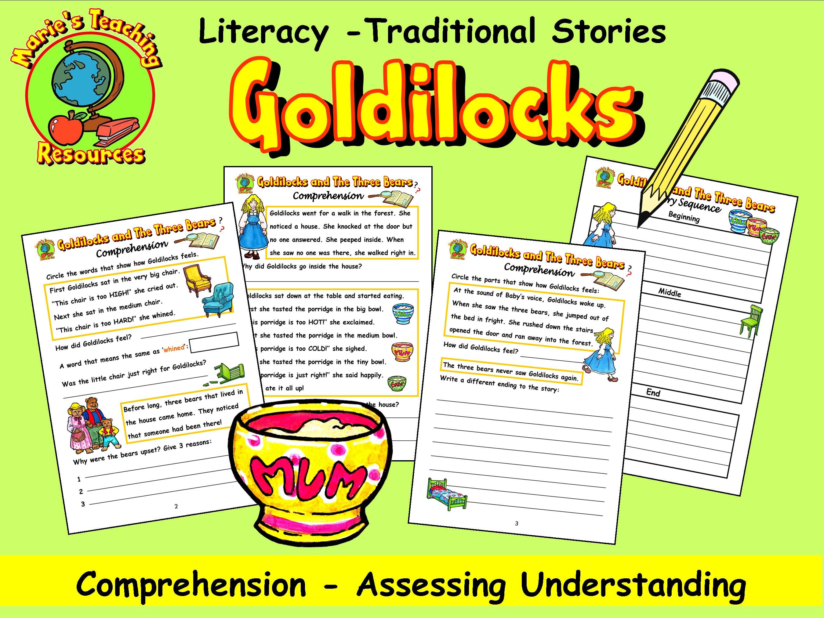 Goldilocks & the Three Bears, Reading Comprehension, Literacy Fiction ...