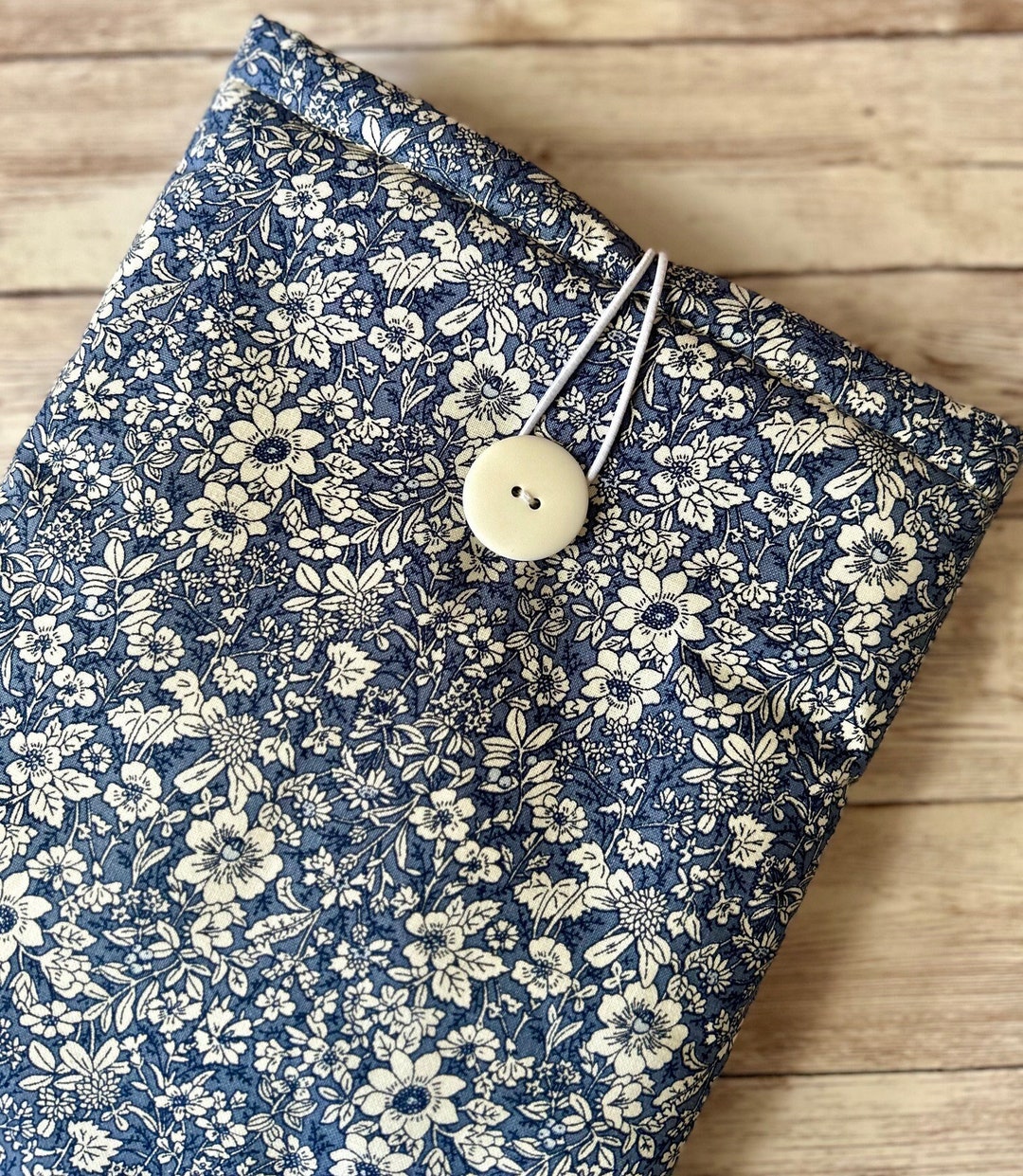 Cornflower Blue White Floral Padded Book Sleeve | Tablet Cover | Button ...