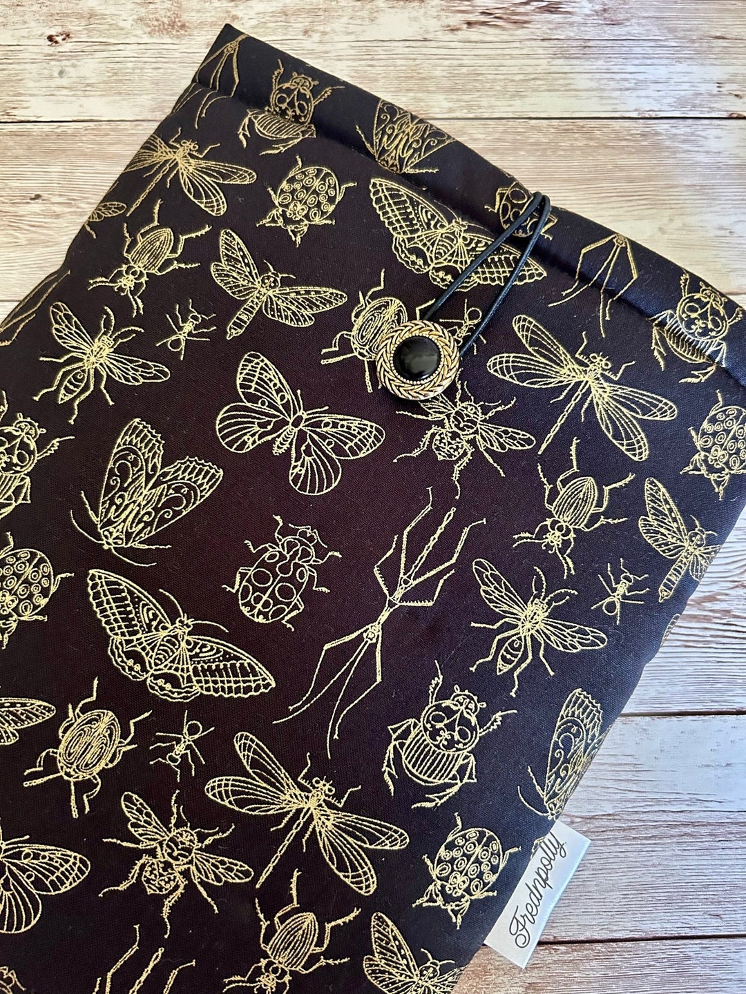 Gold Metallic Insects Padded Book Sleeve | Tablet Sleeve | Button ...
