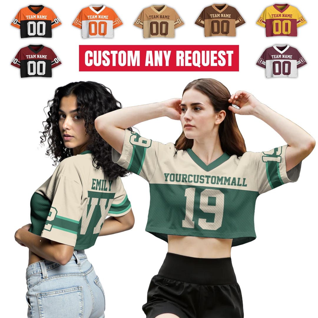 Personalize Crop Football Jersey for Women & Girls, Custom Team Name ...