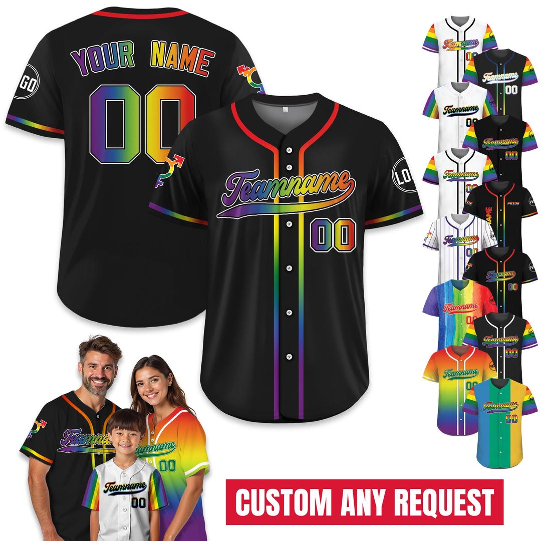 Custom LGBTQ Pride Month Baseball Jersey With Teamname Name Number ...