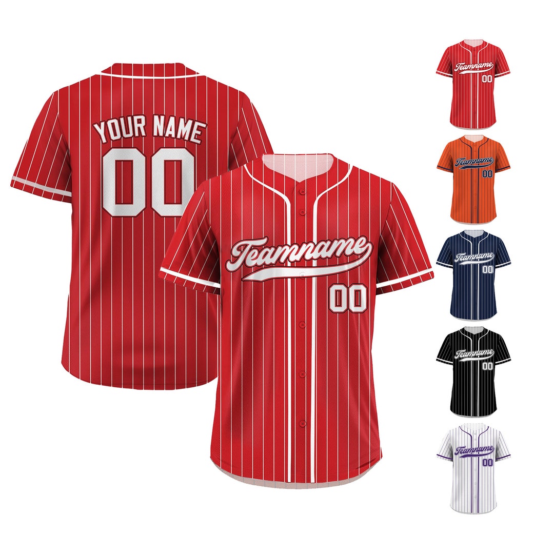 Printed Red White Pinstripe Custom Baseball Jersey With Teamname Name ...
