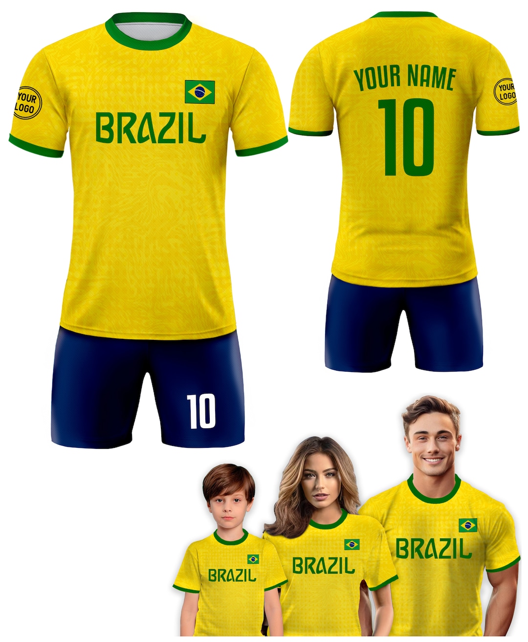 Custom Brazil Soccer Jersey for Men Women Youth Kid Uniform Shirt for ...