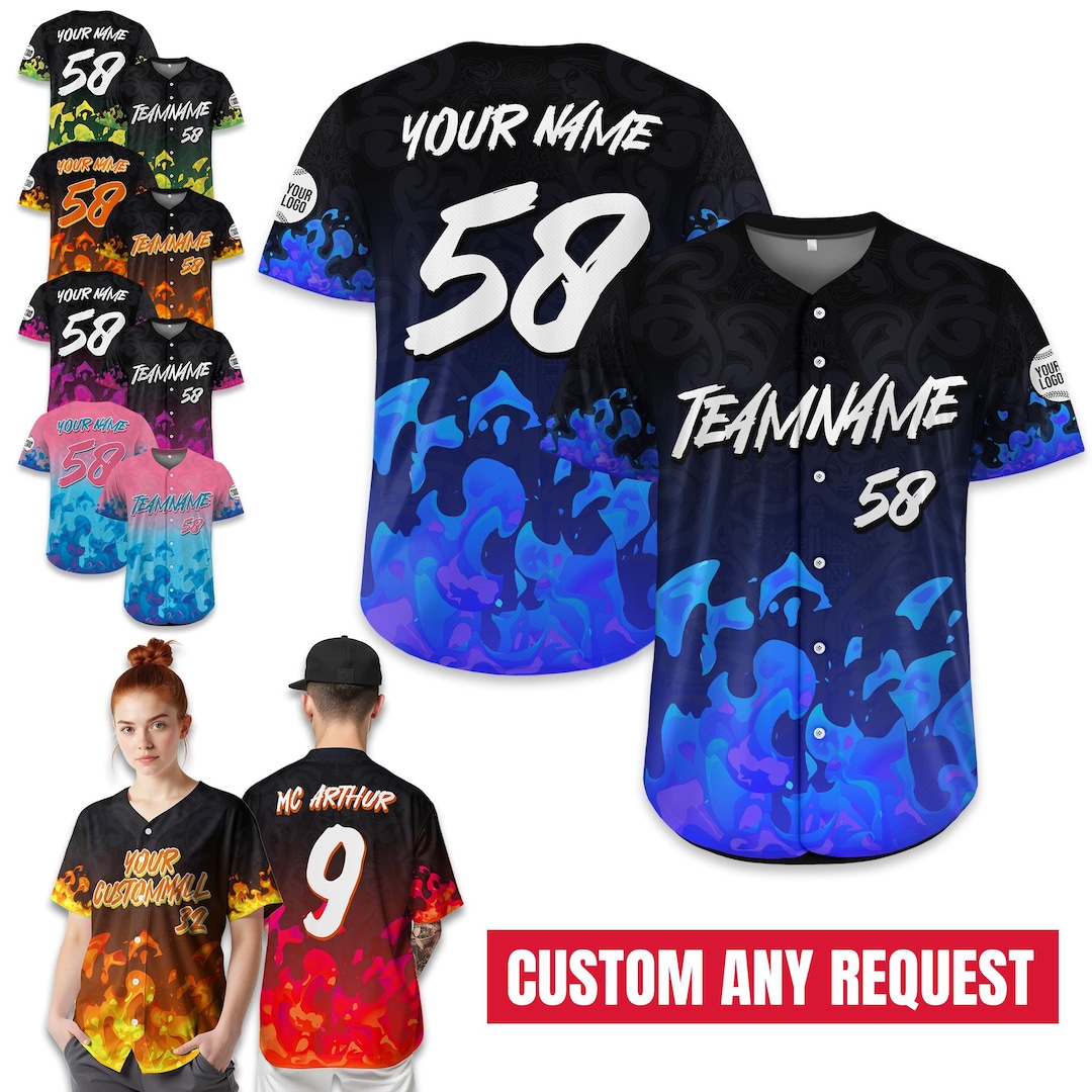 Personalized Flame Jersey Custom Baseball Team Shirt With Name, Cool ...