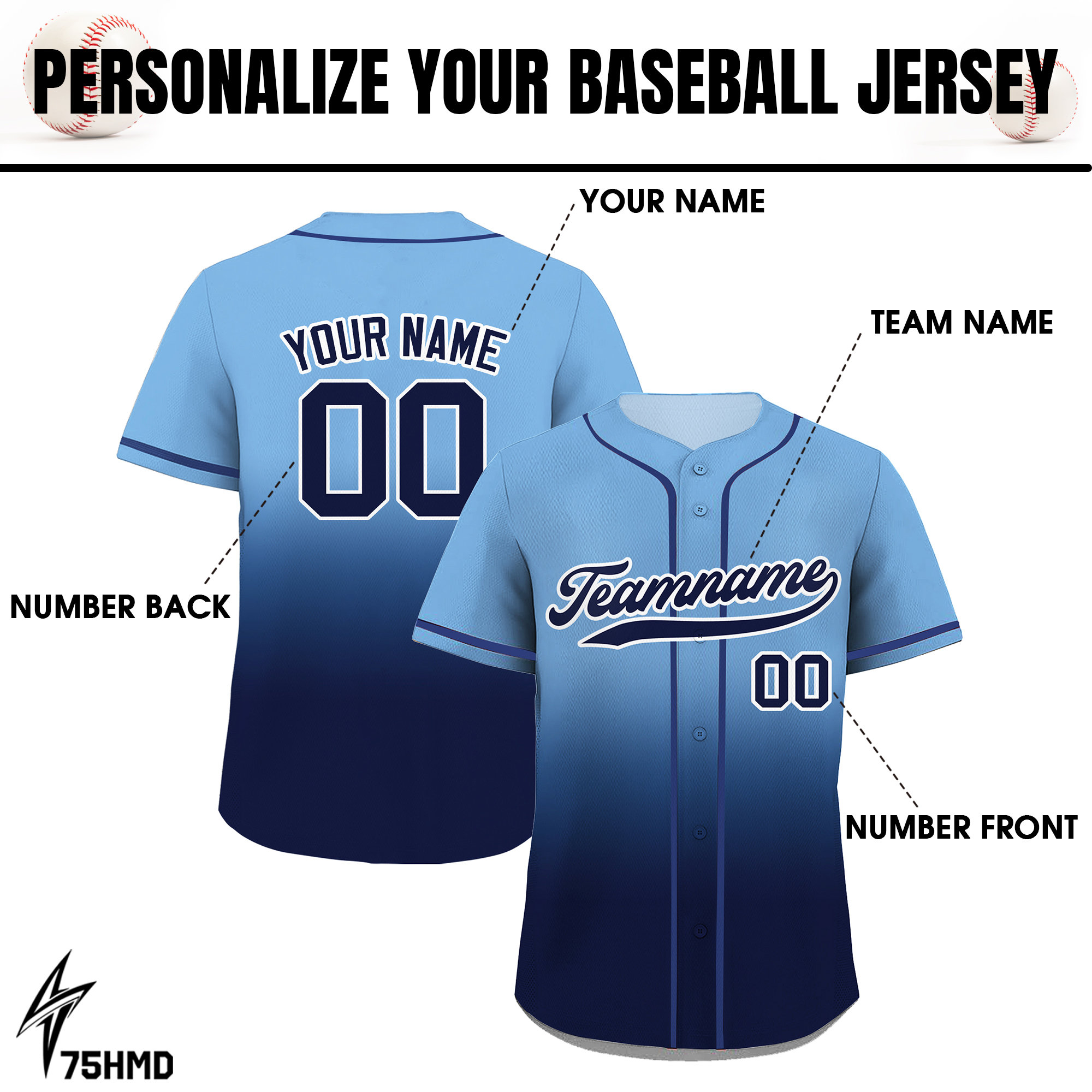 Personalized Gradient Custom Baseball Jersey With Teamname Name Number ...