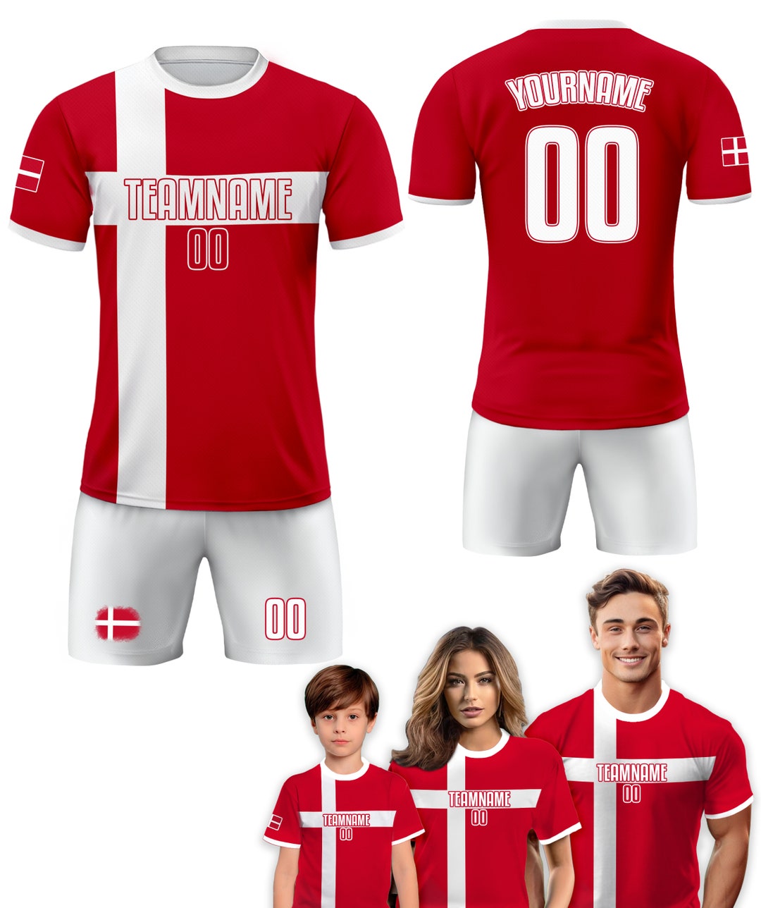 Custom Denmark Soccer Jersey for Men Women Youth Kid Uniform Shirt for ...