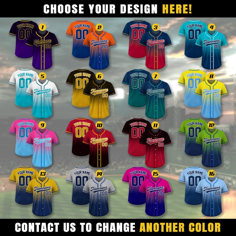 Printed Gradient Custom Baseball Jersey With Teamname Name Number ...