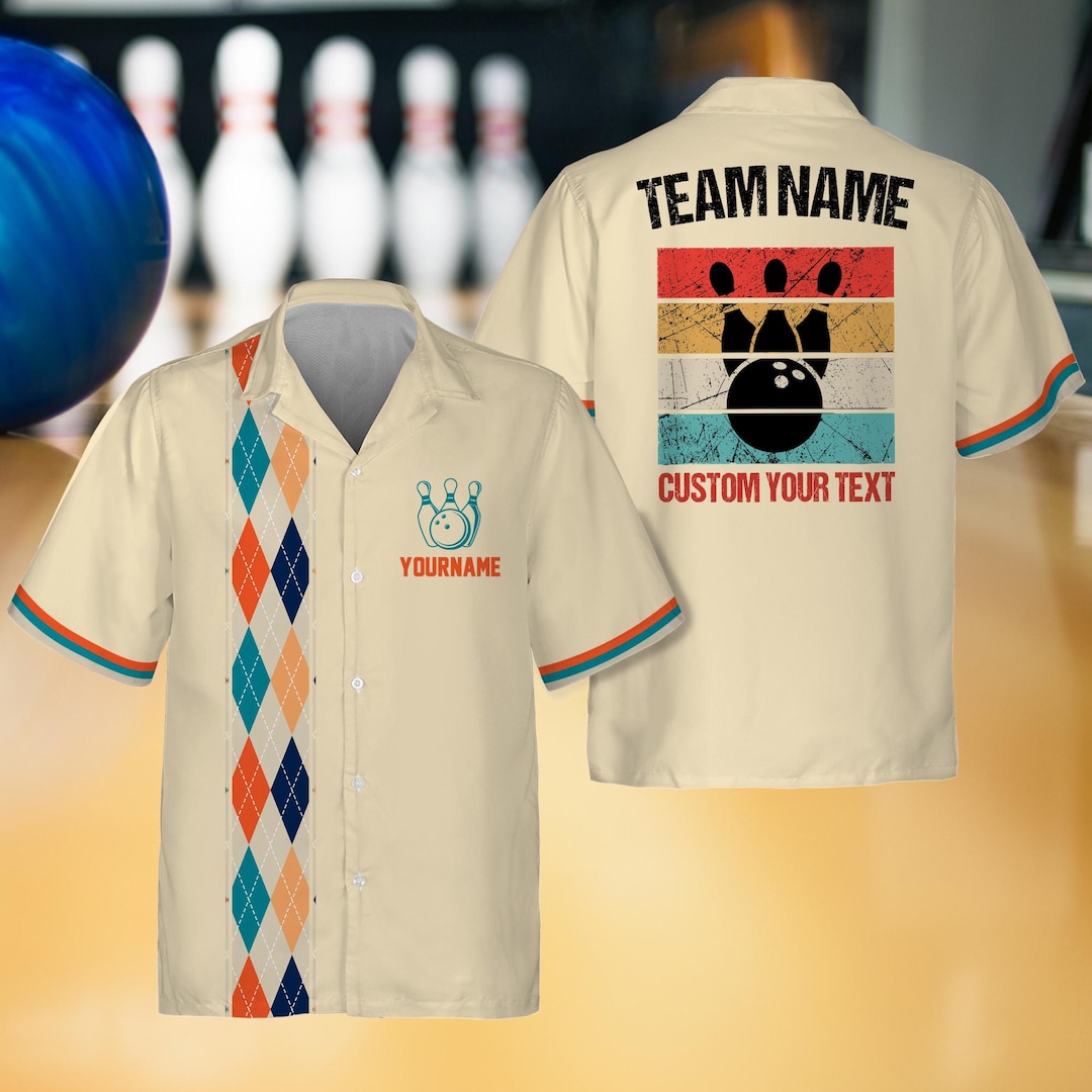 Custom Name Bowler Button Down Jersey, Personalized Retro Bowling Shirt ...