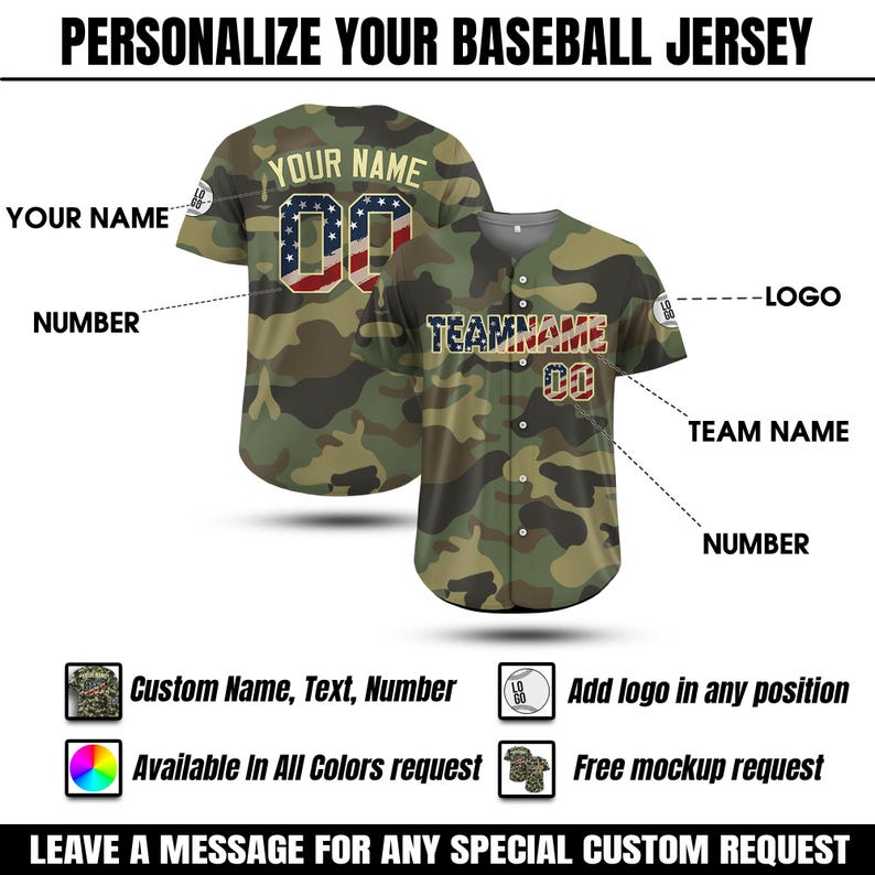 Personalized Camo Baseball Jersey, Custom Jerseys Shirt for Men Women ...
