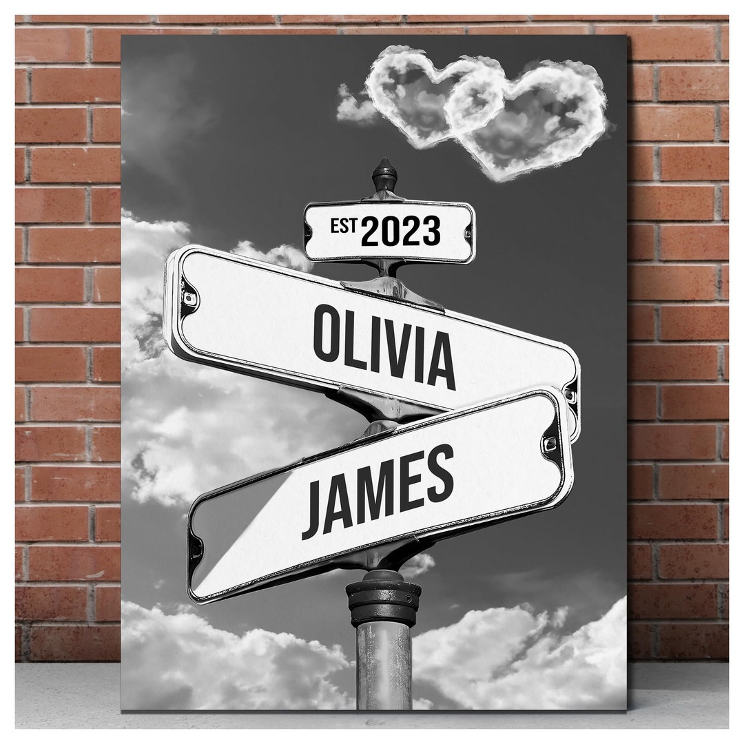 Personalized Canvas Vintage Street Sign for Couples, Custom Name and ...