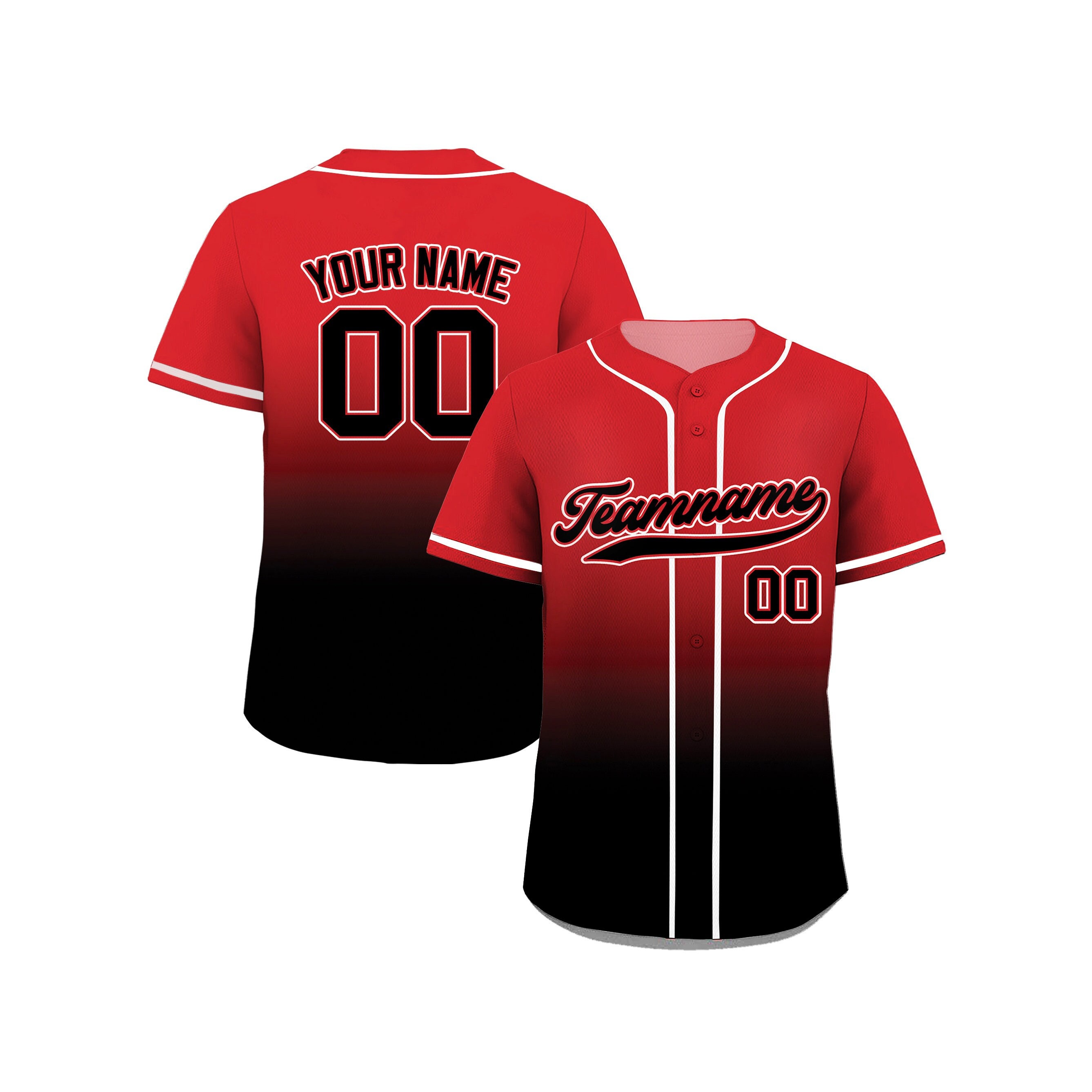 Printed Black Red Gradient Custom Baseball Jersey With Teamname Name ...