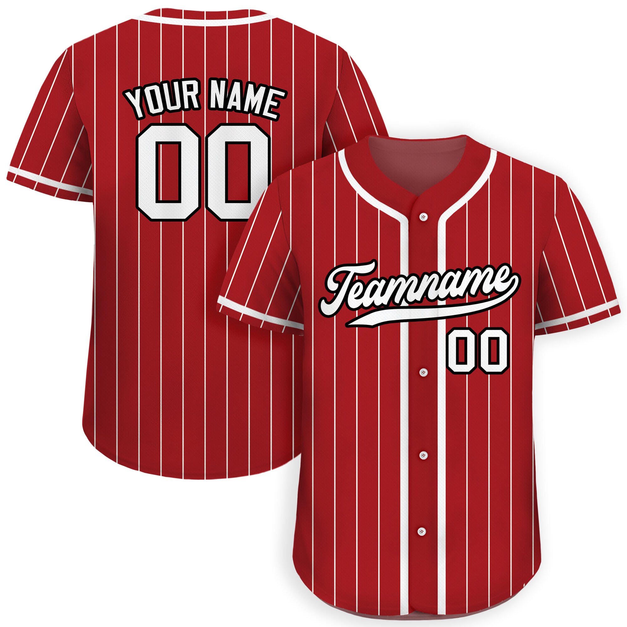 Printed Red White Custom Baseball Jersey With Teamname Name Number ...