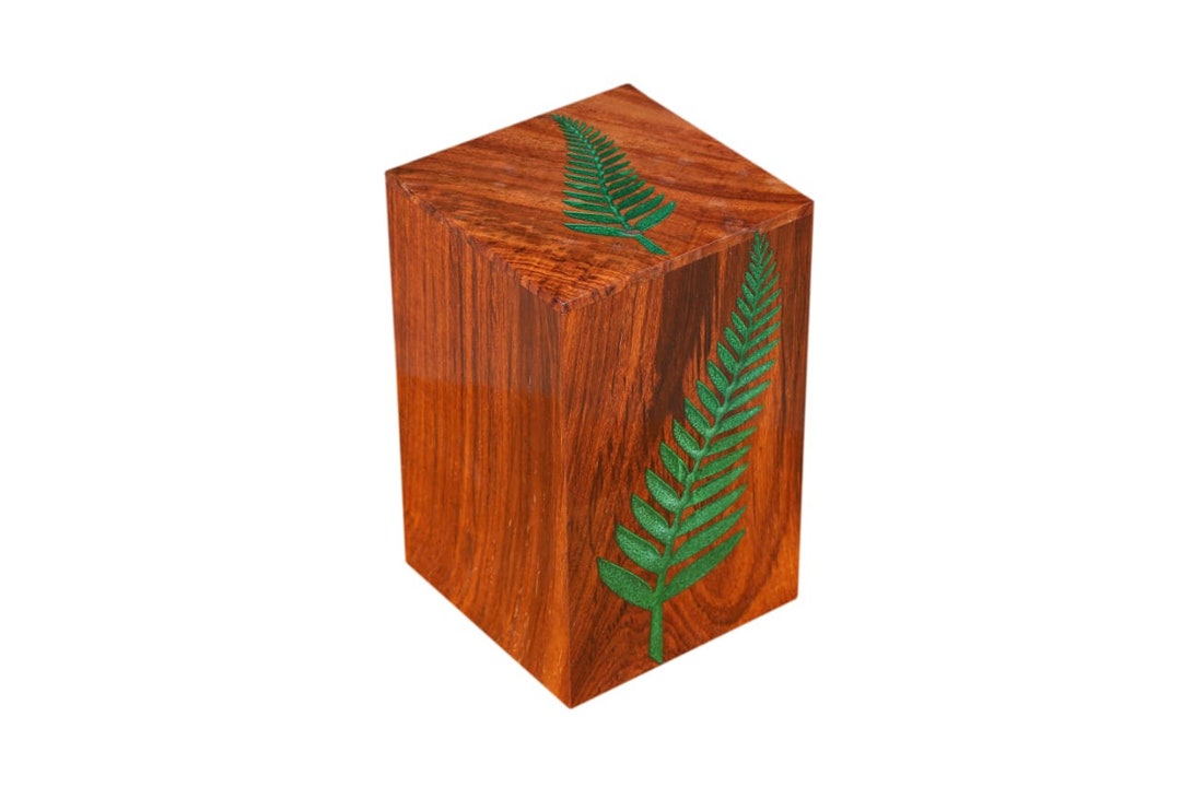 9 Inch Handcrafted Natural Rose Wood Rectangular Urn Box With Lid Leaf ...