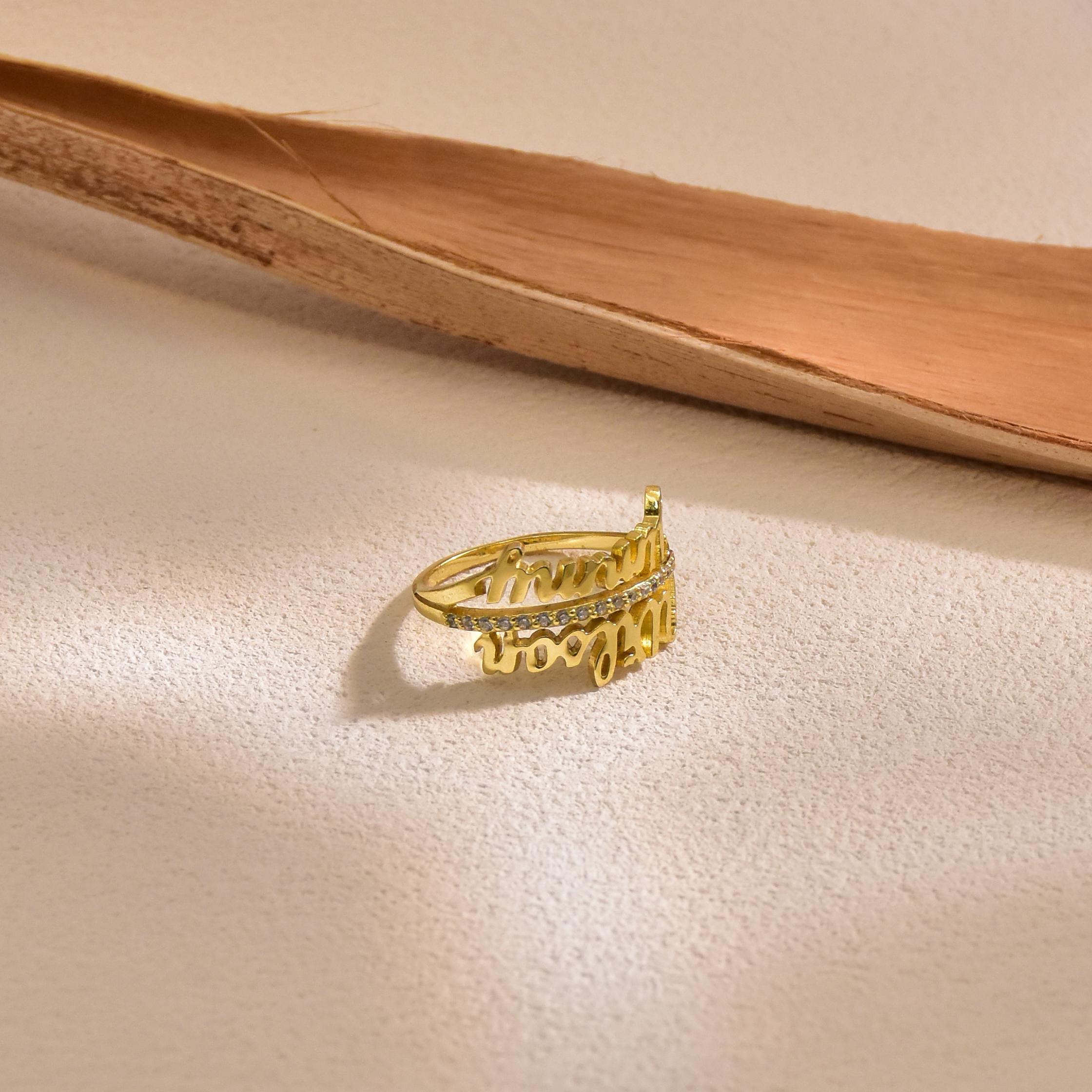 Dainty Double Name Ring, Two Name Ring, Family Names Ring, Couple Ring ...