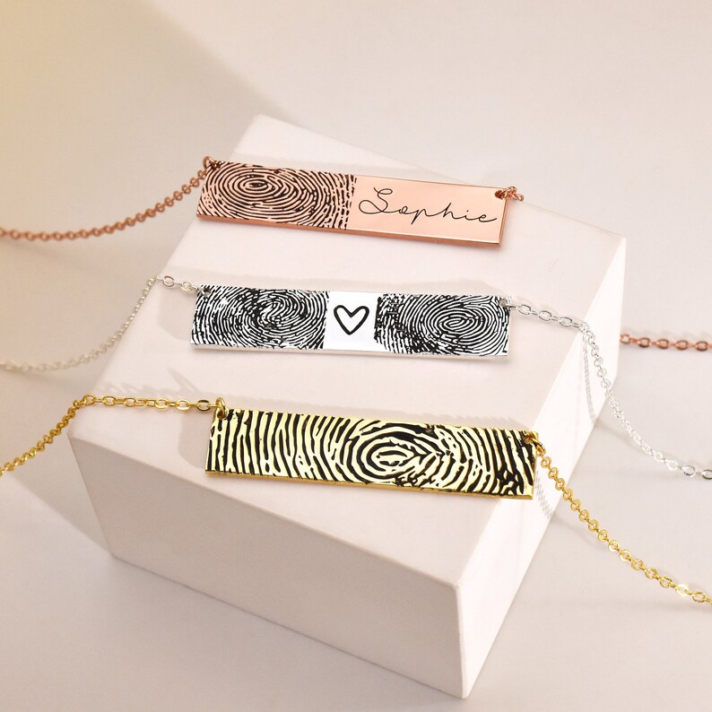 Bar Fingerprint Necklace, Actual Fingerprint Necklace,signature ...
