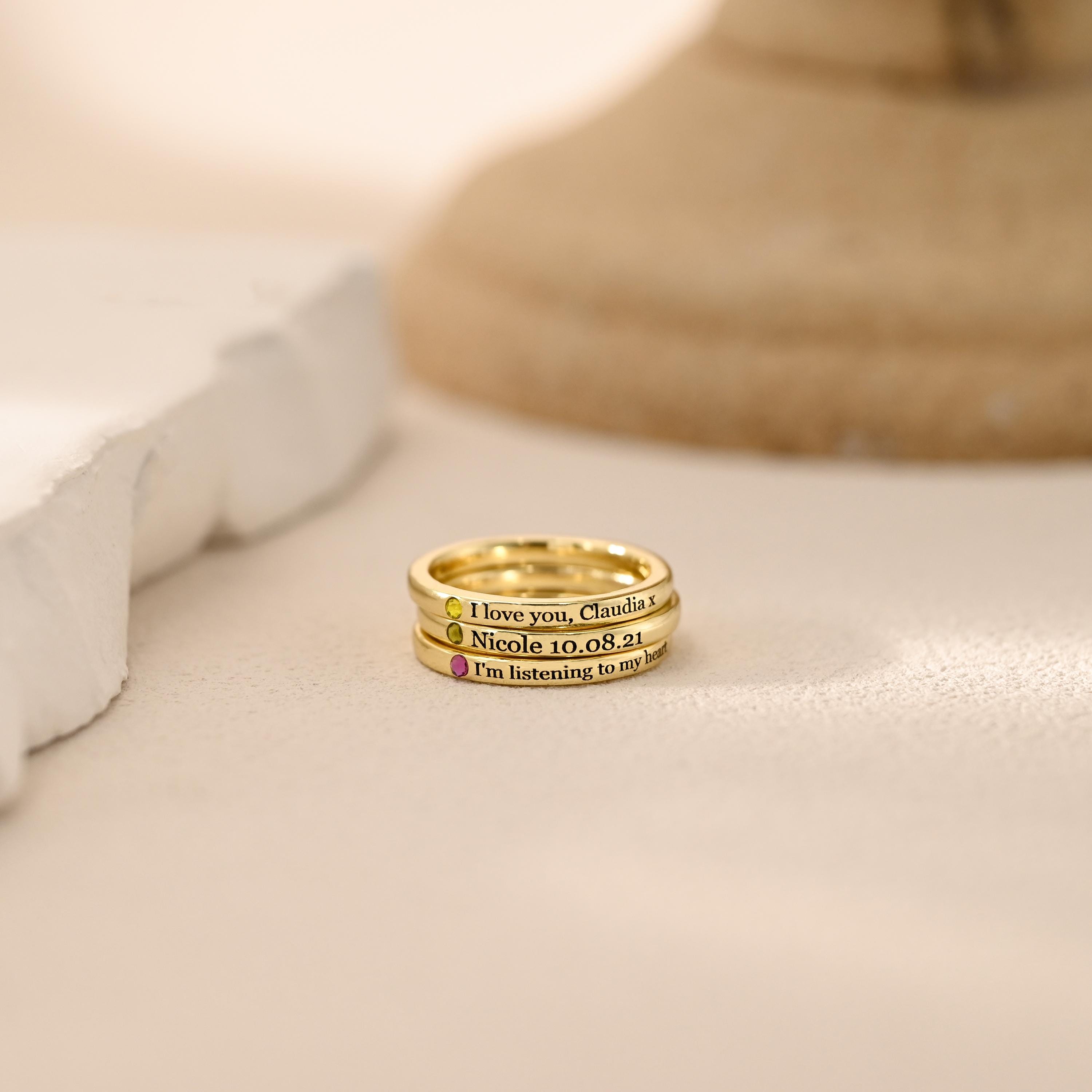 Personalized Skinny Engraved Ring, Custom Gold Name Ring, Birthstone ...