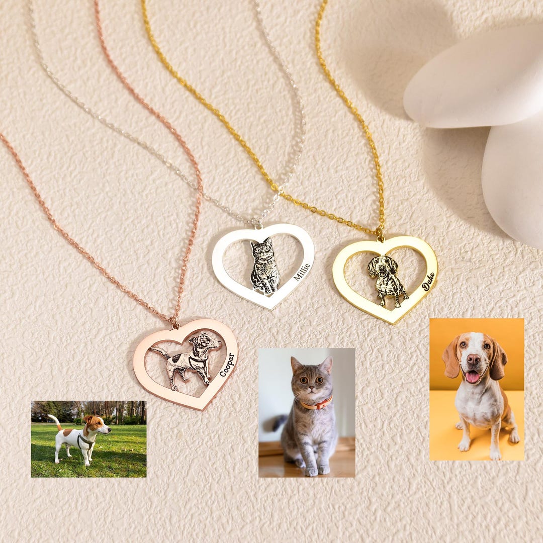 Personalised Pet Portrait Necklace, Engraved Pet Portrait Necklace ...