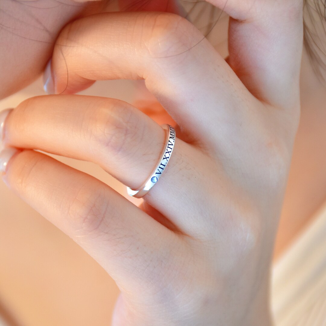 Personalized Engraved Ring,name Ring With Birthstone,skinny Name Ring ...