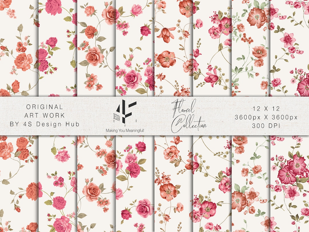 Floral Digital Paper: Spring Flower Watercolor Patterns (digital ...